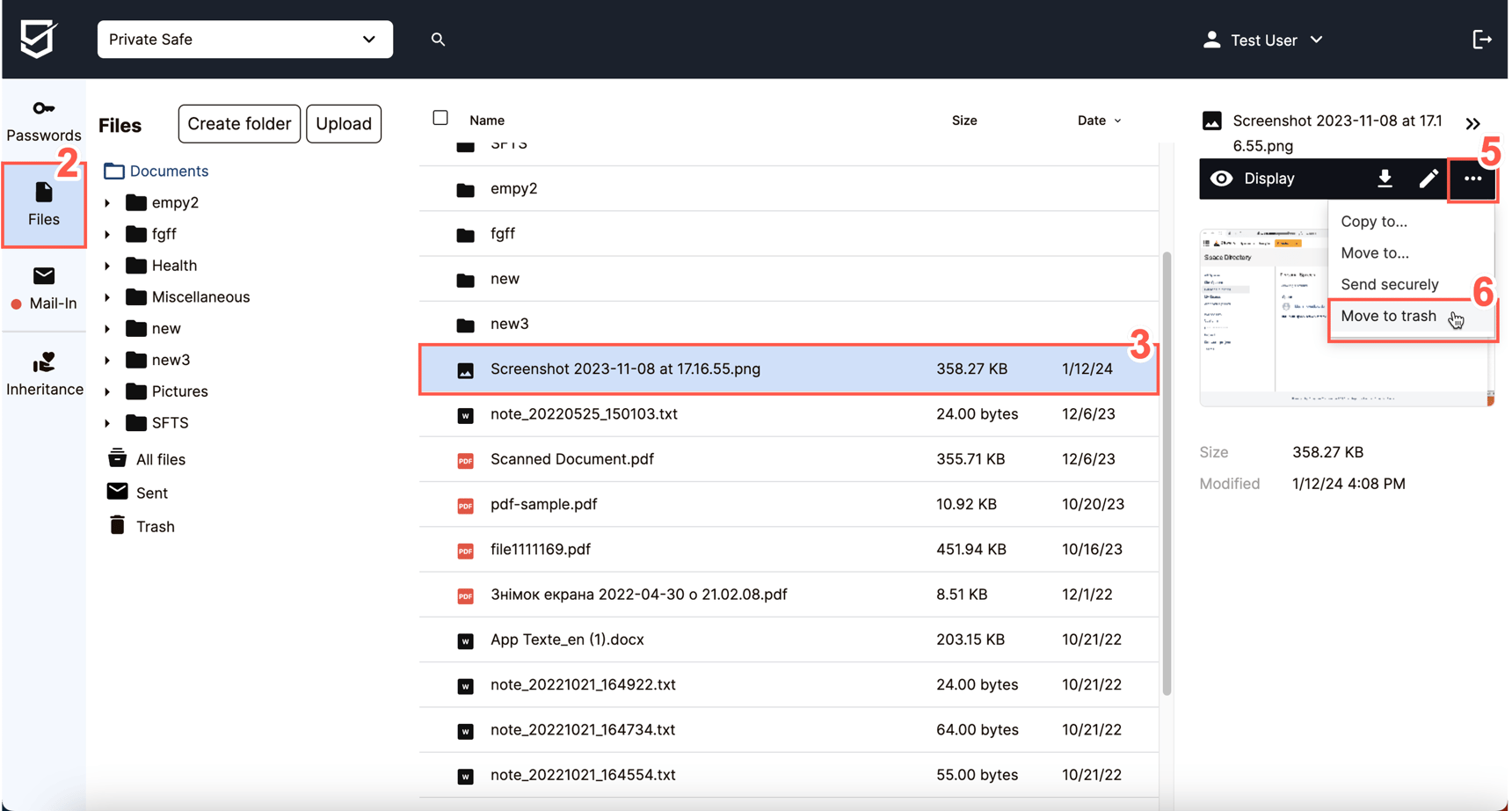Deleting Files in SecureSafe
