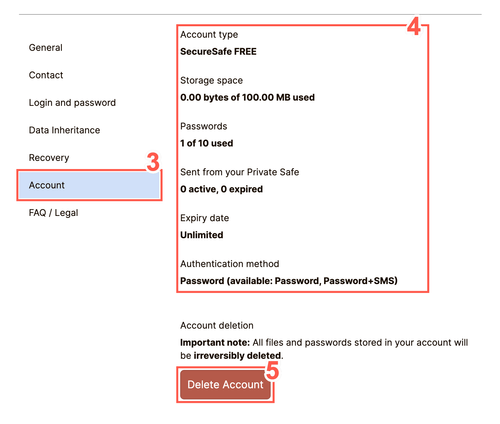 Account Settings: Reviewing or Deleting your SecureSafe Account