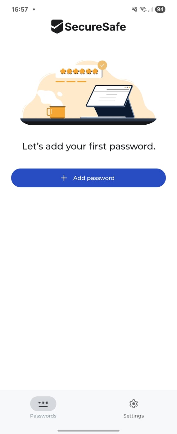 SecureSafe Pass Mobile App: Passwort-Dashboard