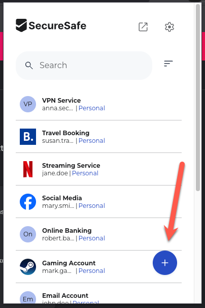 SecureSafe Pass Browser Extension: Add Password